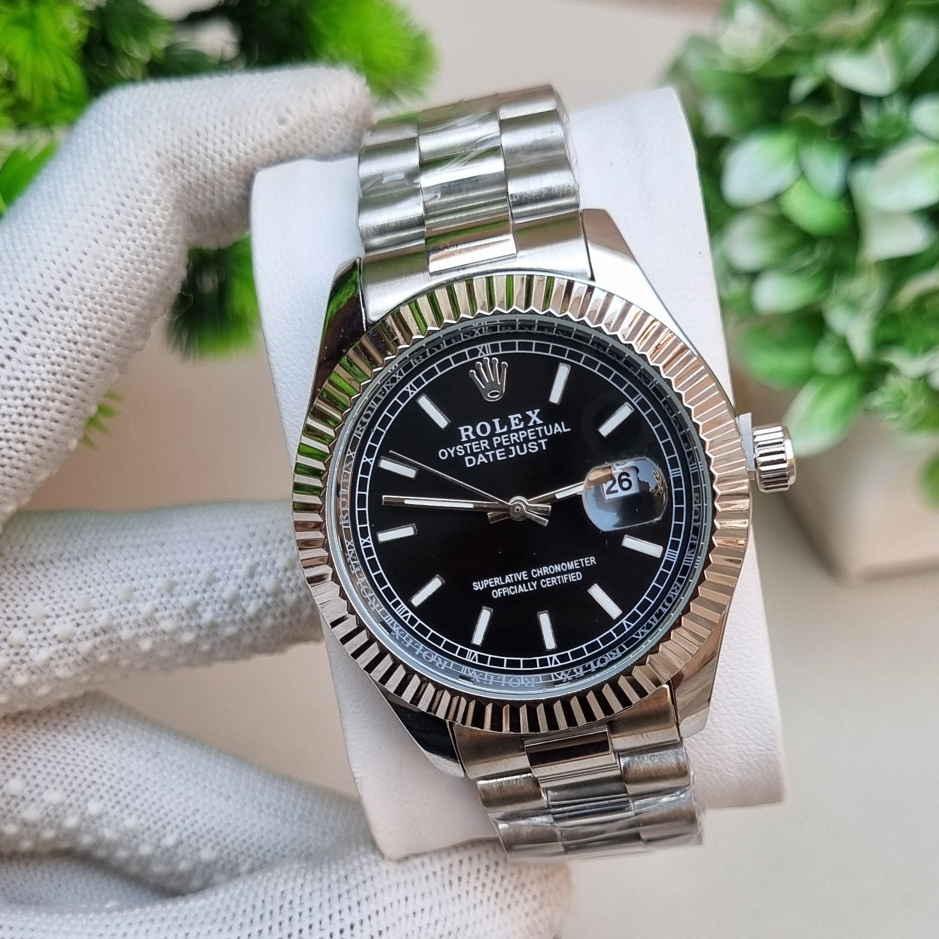 Retro Look Date Just Silver BalckWatch – Premium Collection
